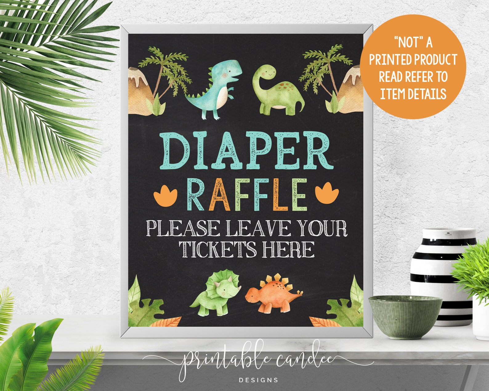 Dinosaur Diaper Raffle Sign Baby Shower Orange Green Blue Dino - Etsy