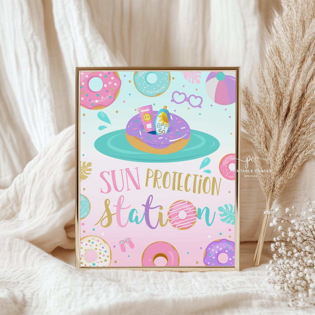 Donut Pool Party Sign Suncreen Station Summer Birthday Decor Donuts ...