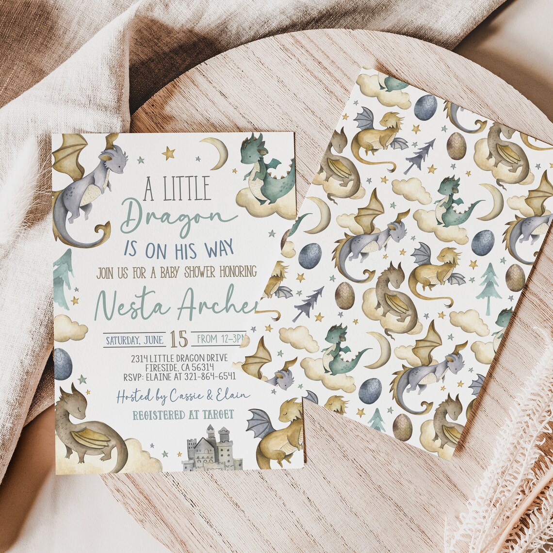 Editable Dragon Baby Shower Invitation Blue Dragons Theme It's a Boy ...