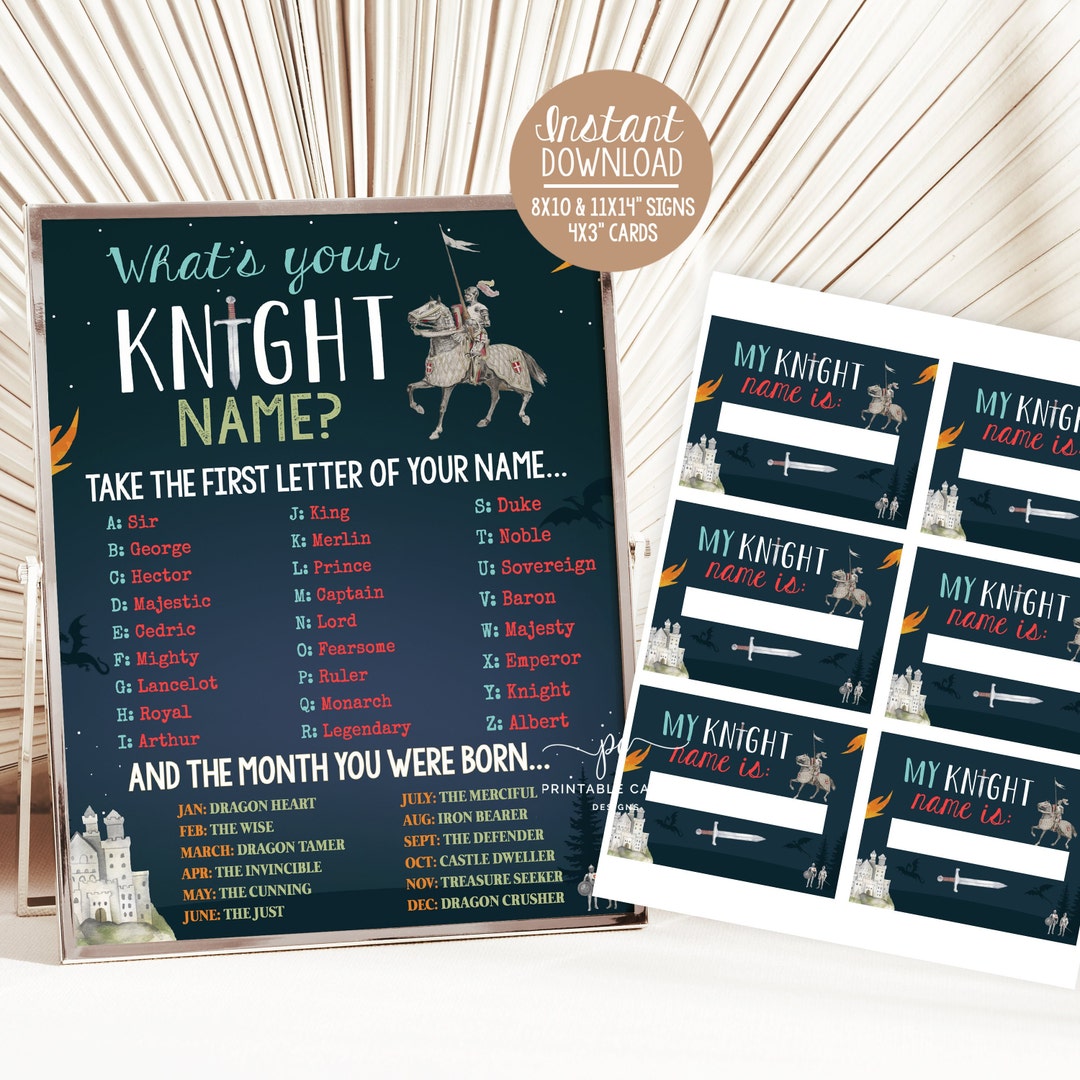 Knight Name Game Sign Dragon Birthday Party Printables Knights and ...