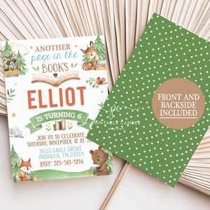 Editable Book Birthday Invitation Boy Woodland Library Themed Invite ...