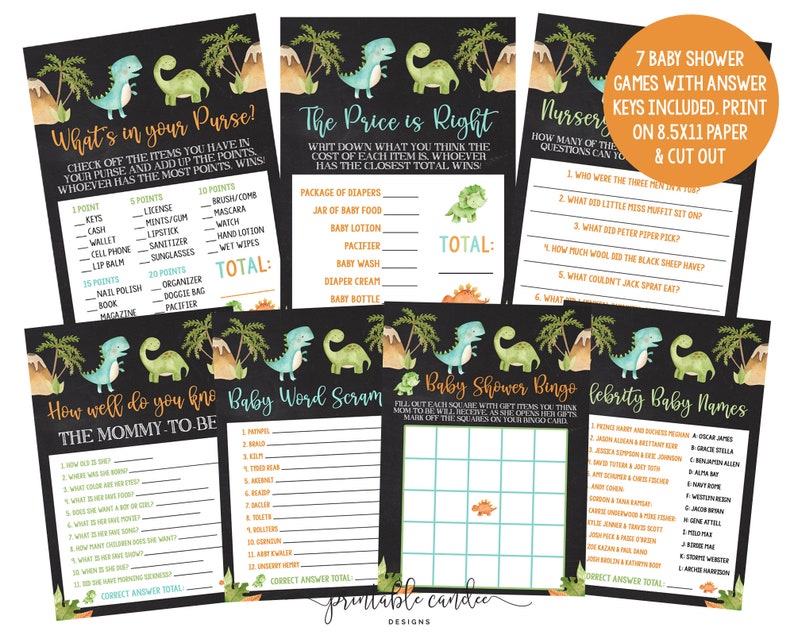 Dinosaur Baby Shower Games Pack It's a Boy Dino Party - Etsy