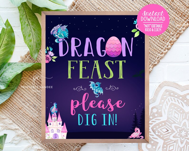 Dragon Food Sign Dragon Girl Birthday Party Printables Dragon - Etsy