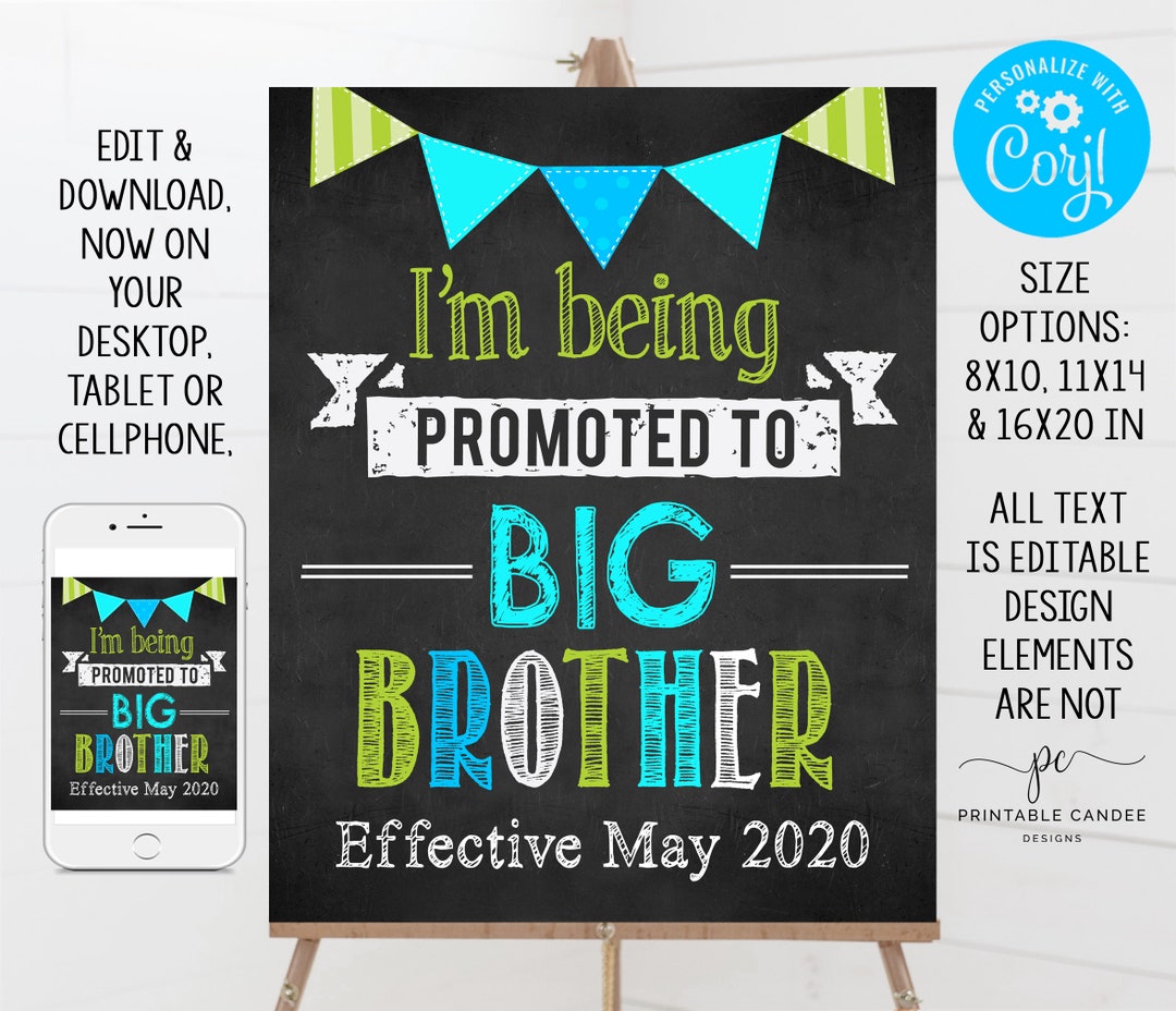 Promoted to Big Brother Announcement Chalkboard Pregnancy Poster ...