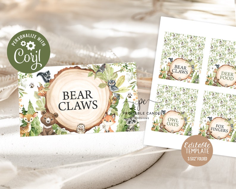 Editable Woodland Baby Shower Food Labels Boy Forest Animals - Etsy