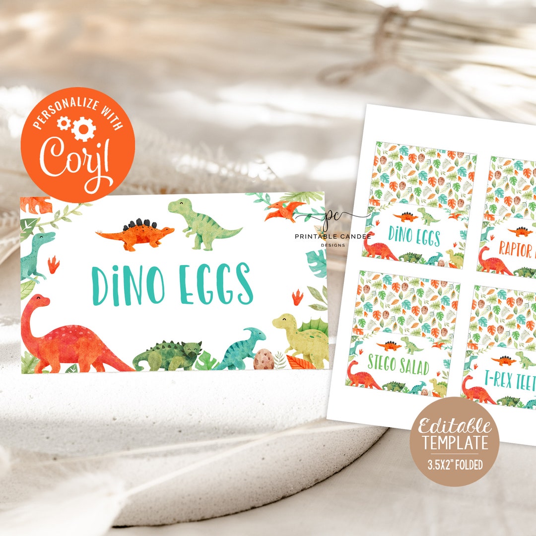 Dinosaur Food Tent Signs Boy Birthday Party White Dino Party Theme Menu ...