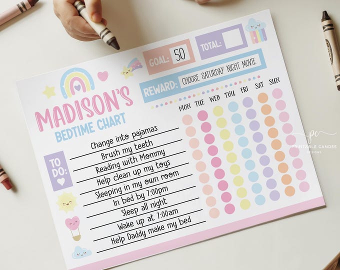 Editable Bedtime Printable Bundle, Sleep Sticker Chart Template, Girl ...