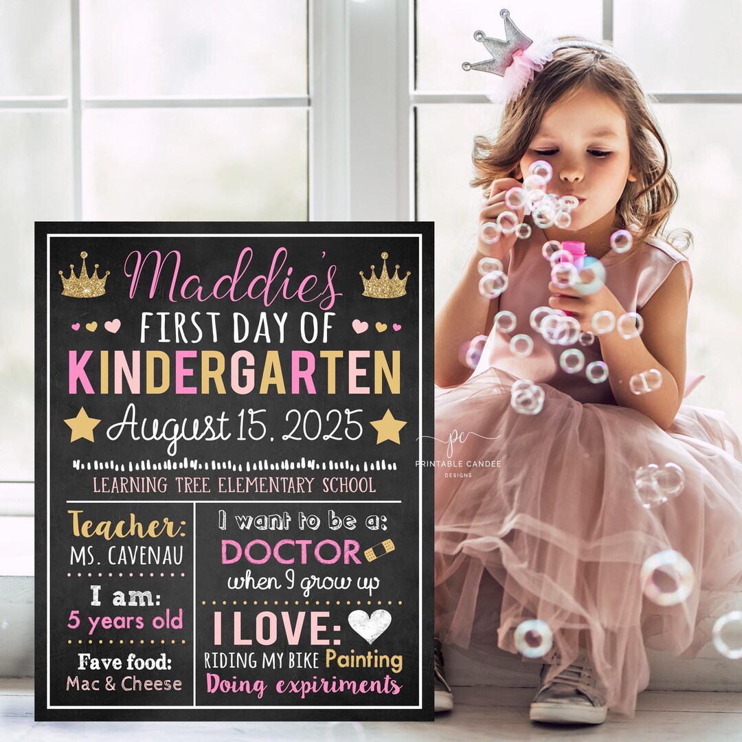 Princess First Day of Kindergarten Sign 1st Day of Back to School Stats ...