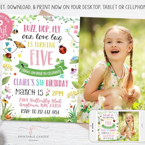 Insect Party Invitation Bug Birthday Invite Digital - Etsy