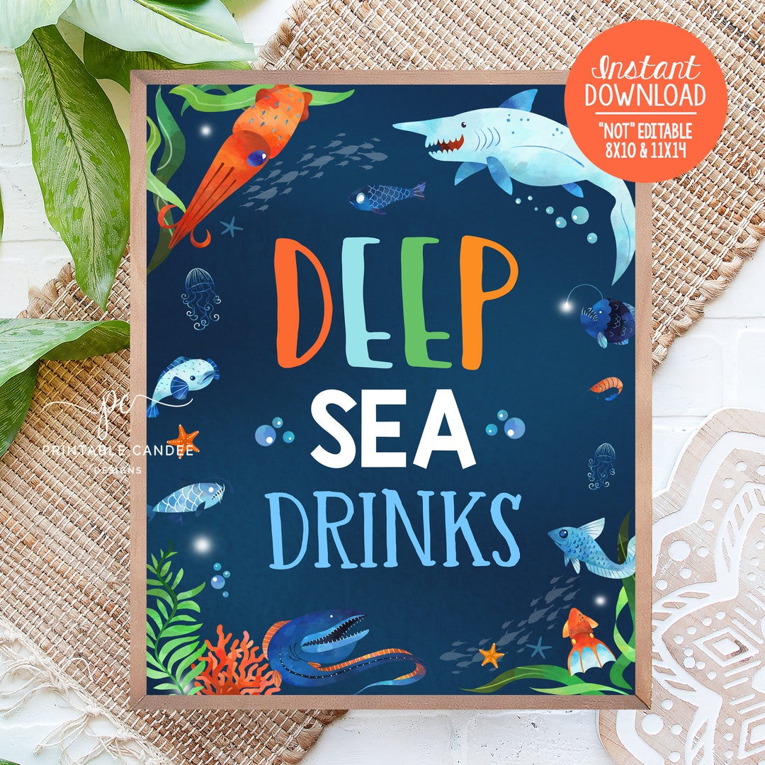 Under the Sea Drink Sign Deep Sea Creatures Boy Birthday Decor Ocean ...