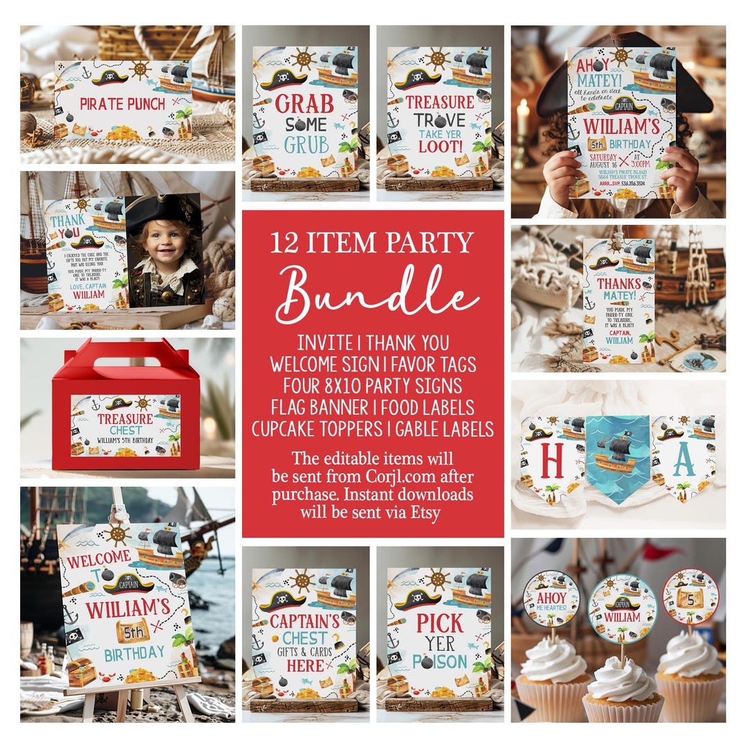 Editable Pirate Birthday Party Bundle Ahoy Matey Theme Pirates Party ...