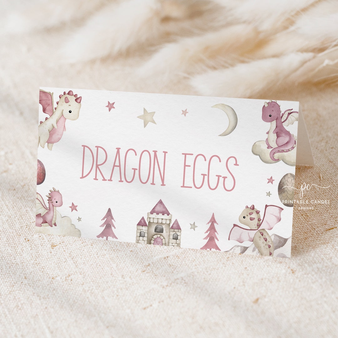Editable Dragon Baby Shower Food Tents Pink Dragons Girl Theme Food ...