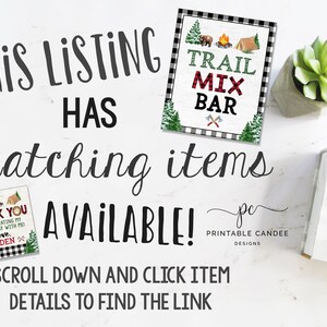 Trail Mix Bar Sign Camping Party Decor Lumberjack One Happy Camper ...