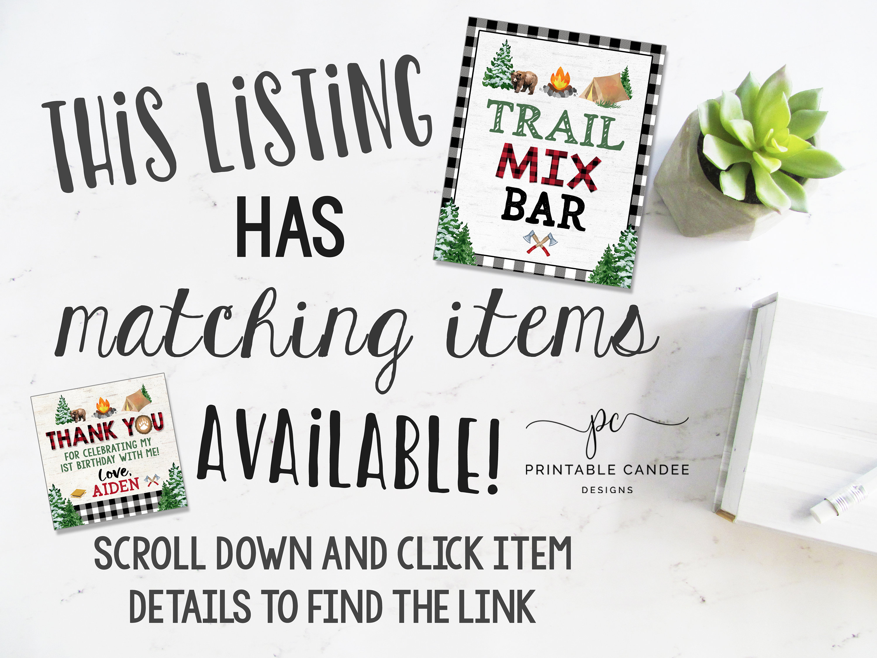Trail Mix Bar Sign Camping Party Decor Lumberjack One Happy Camper ...