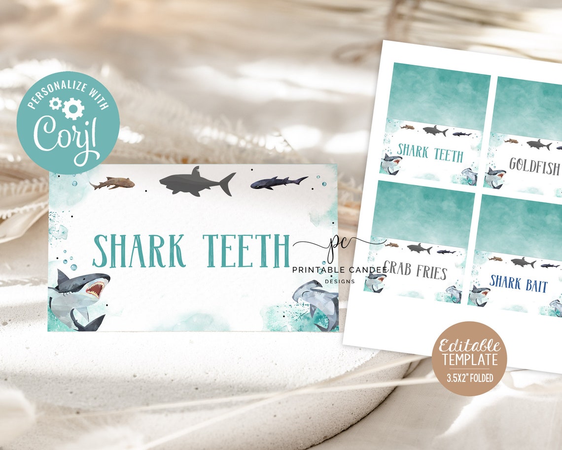 Shark Food Tents Template Summer Boy Birthday Menu Ocean Party - Etsy