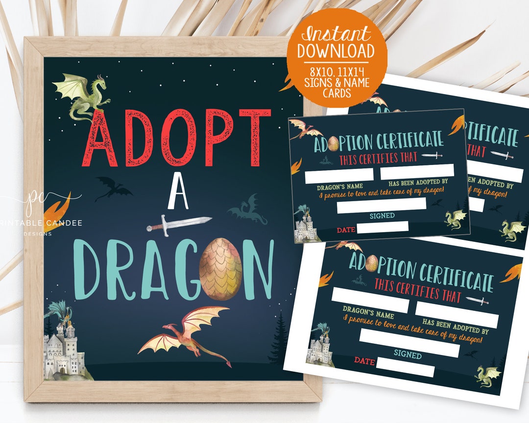 Adopt a Dragon Party Game Sign Dragon Birthday Party Printables ...
