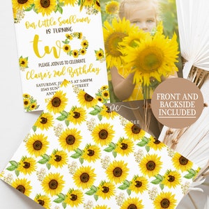 Sunflower 2nd Birthday Invitation Floral Party Invite Summer Sunflowers ...
