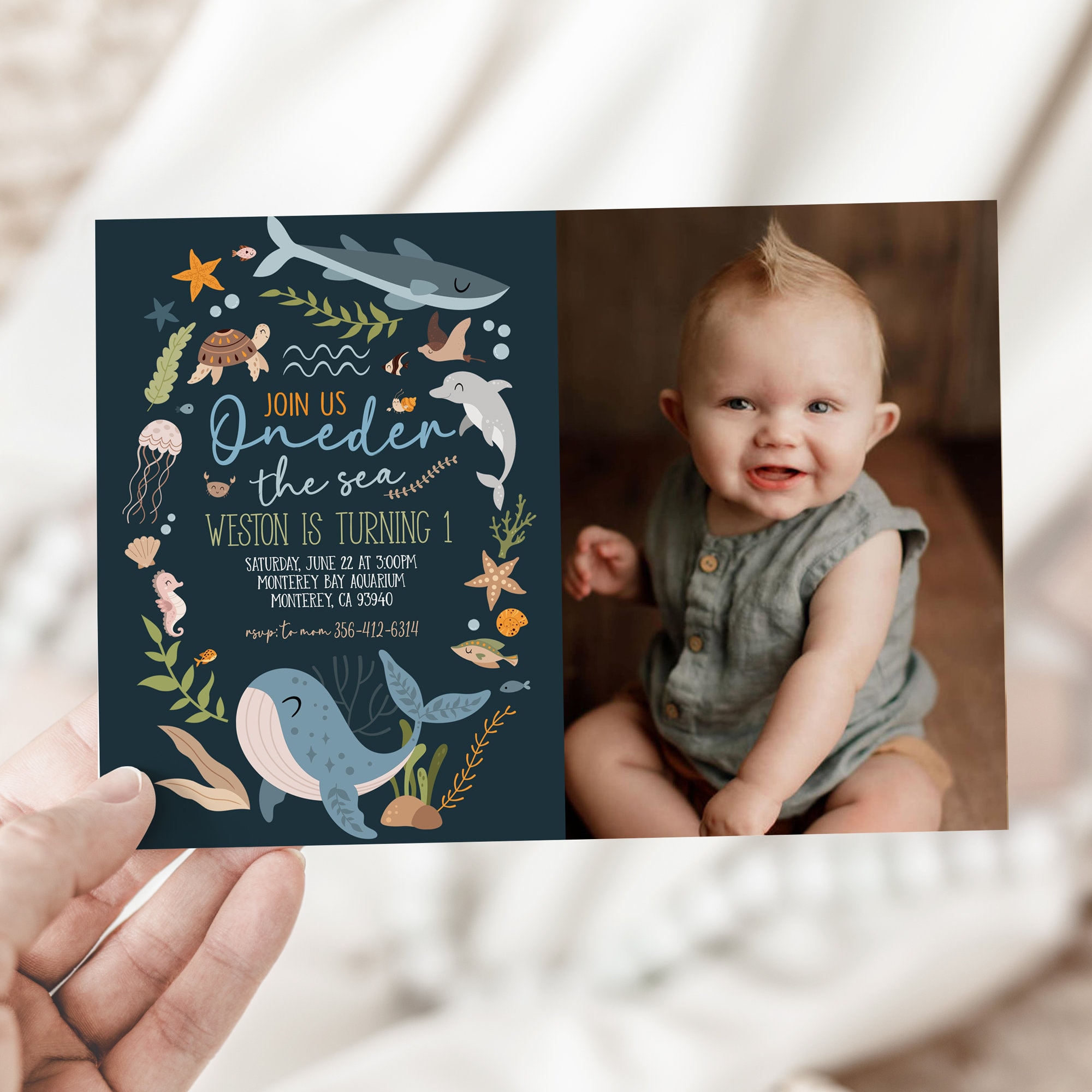 Editable Under the Sea 1st Birthday Invitation Kids Nautical Party ...