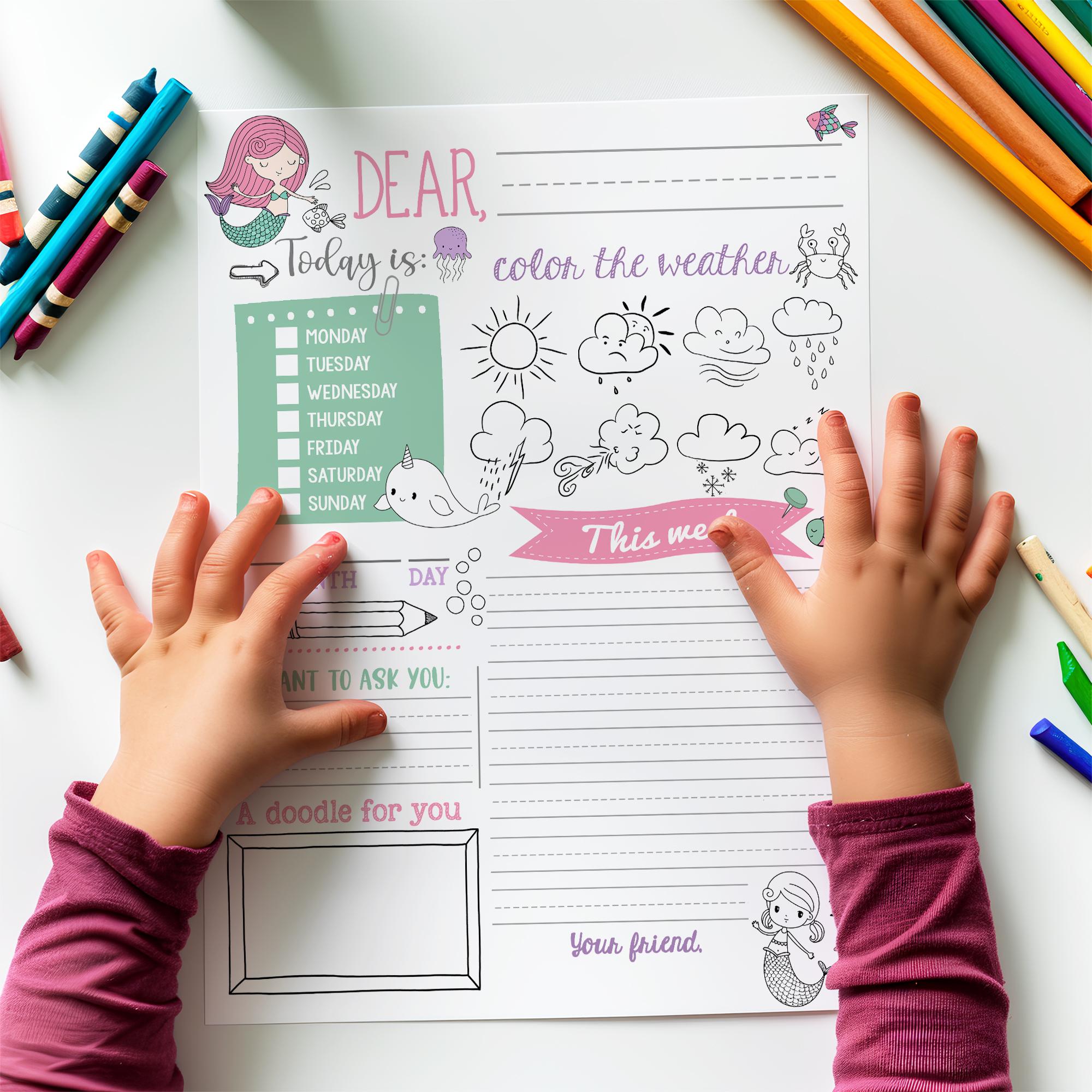 Mermaid Penpal Letter Guide Kids Children Letter Writing Girl Coloring ...