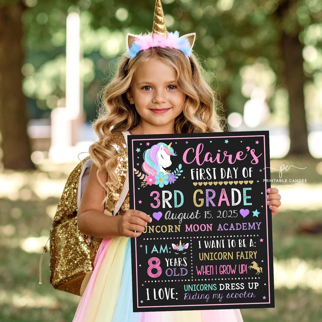 Editable Unicorn First Day of School Stats Sign Girl 1st Day of ...