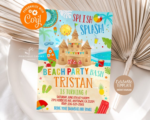 Beach Theme Party Invitation Template Free Printable Birthday