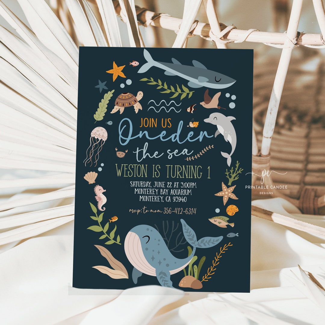 Editable Under the Sea 1st Birthday Invitation Kids Nautical Party ...