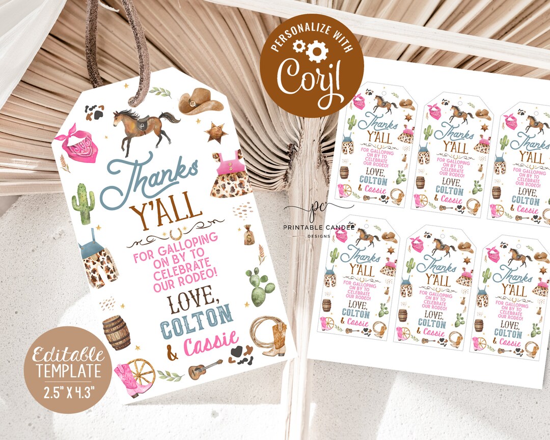 Cowboy Cowgirl Favor Tags 1st Rodeo Birthday Theme Wild West Sibling ...
