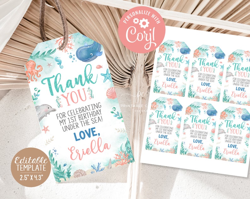Editable Sea Favor Tags Under the Sea Girls Birthday Decor - Etsy