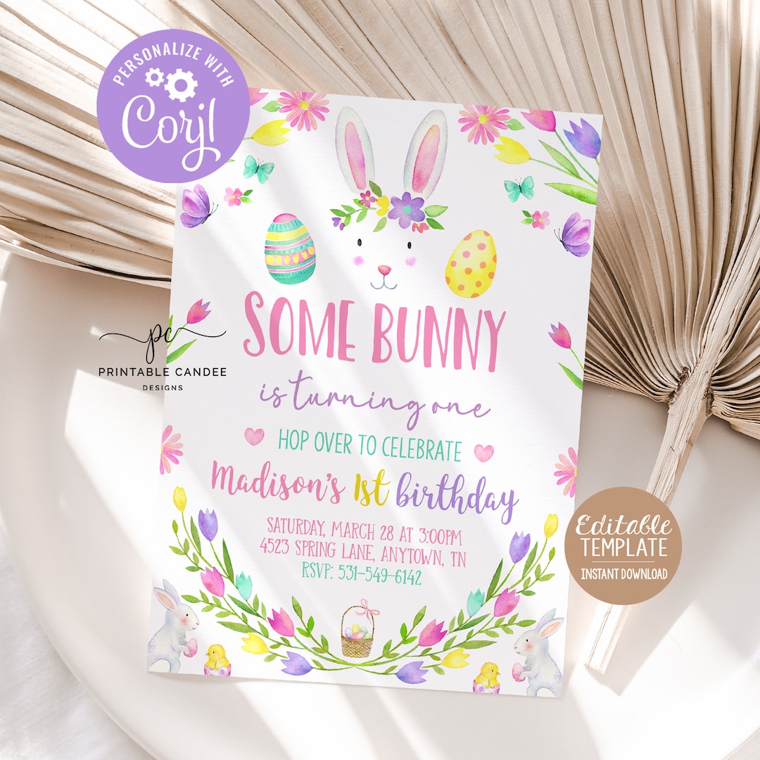 Editable Easter Birthday Invitation Adorable Bunny Birthday Invite Any ...