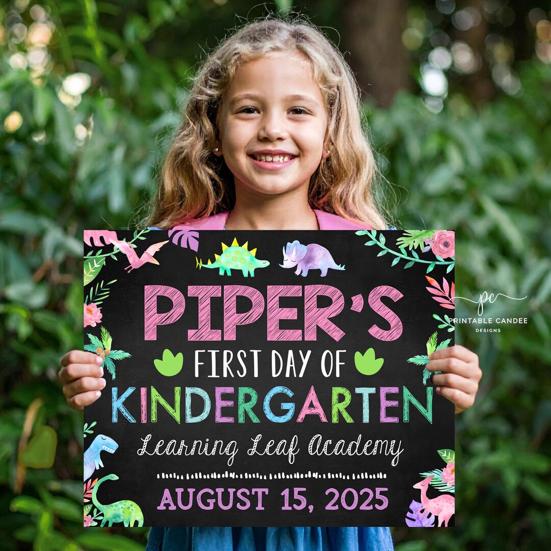 Editable Girl Dinosaur First Day of School Sign Trex 1st Day of ...