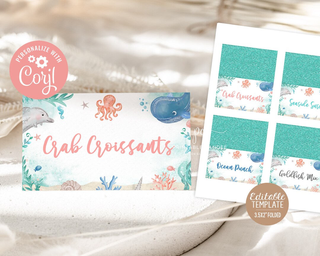 Editable Sea Food Labels Under the Sea Girls Birthday Decor Beach Party ...