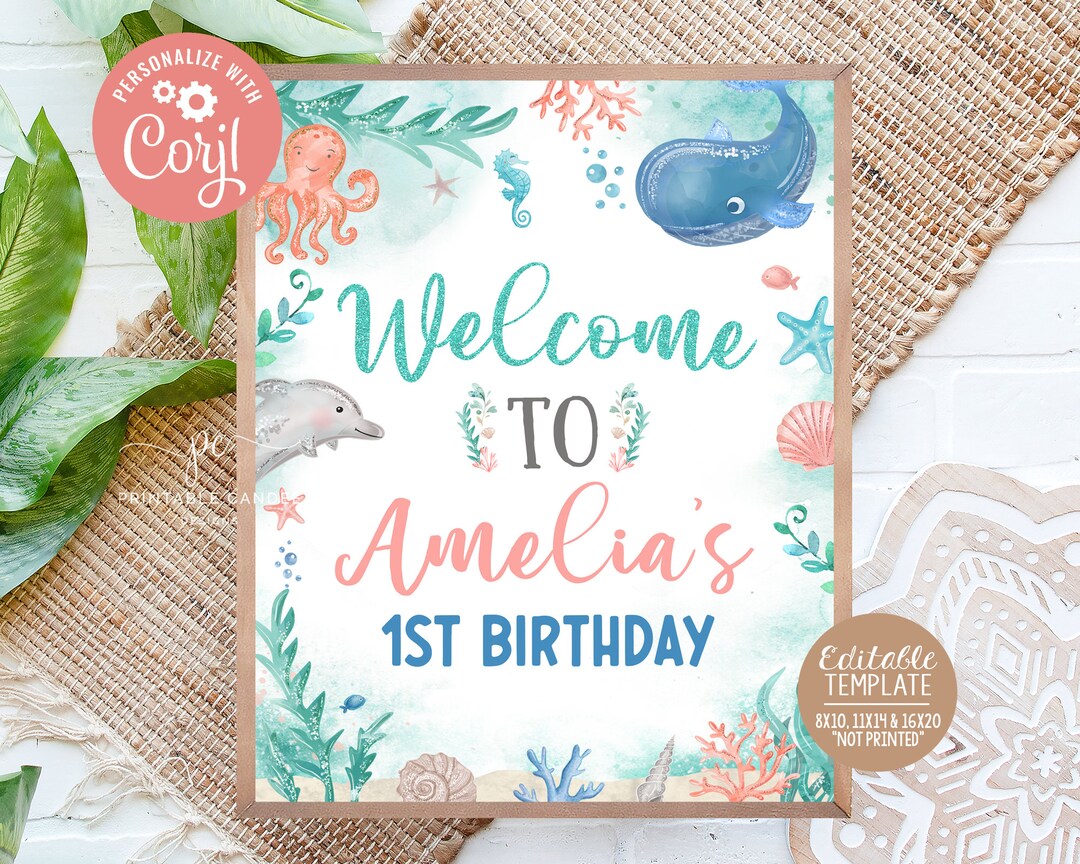 Editable Sea Welcome Sign Under the Sea Girls Birthday Decor Beach ...