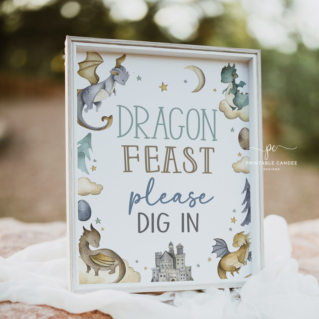 Dragon Baby Shower Food Sign Blue Dragons Theme Printable Table Signs ...