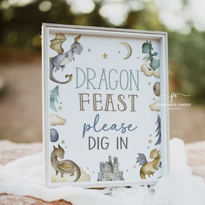 Dragon Baby Shower Food Sign Blue Dragons Theme Printable Table Signs ...