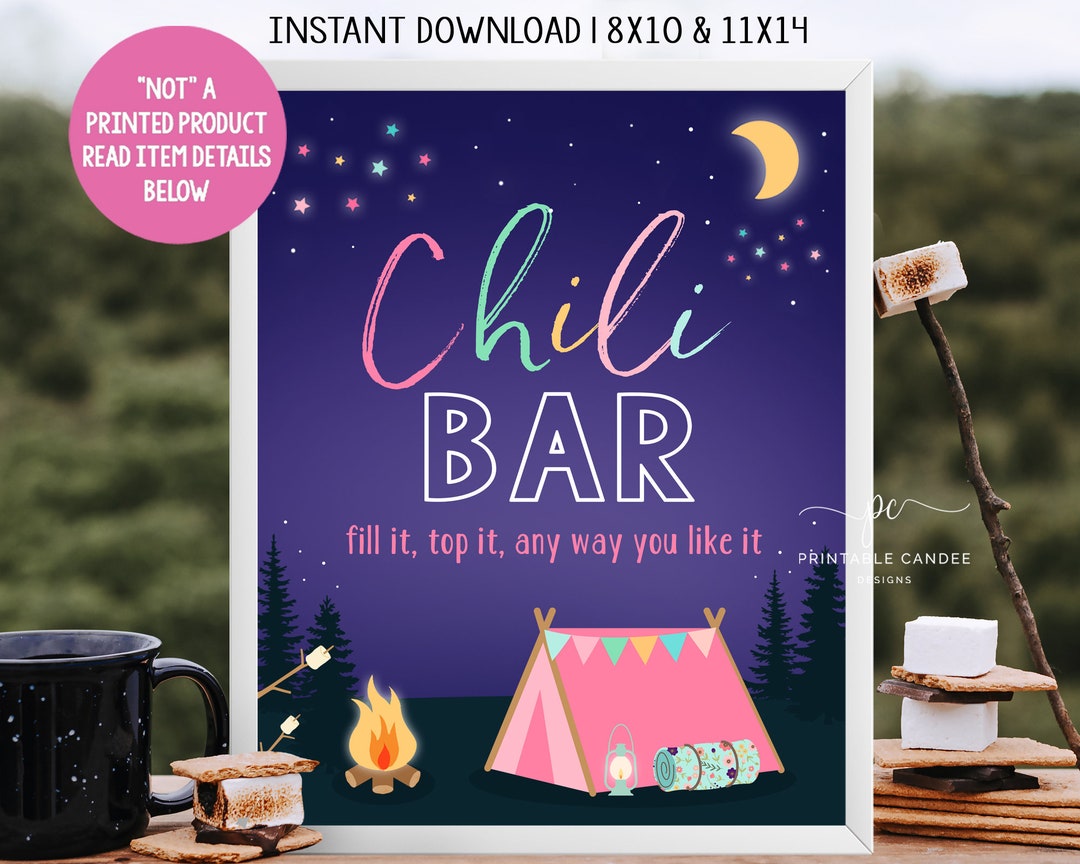 Chili Bar Party Sign Girl Camping Food Station Bonfire - Etsy