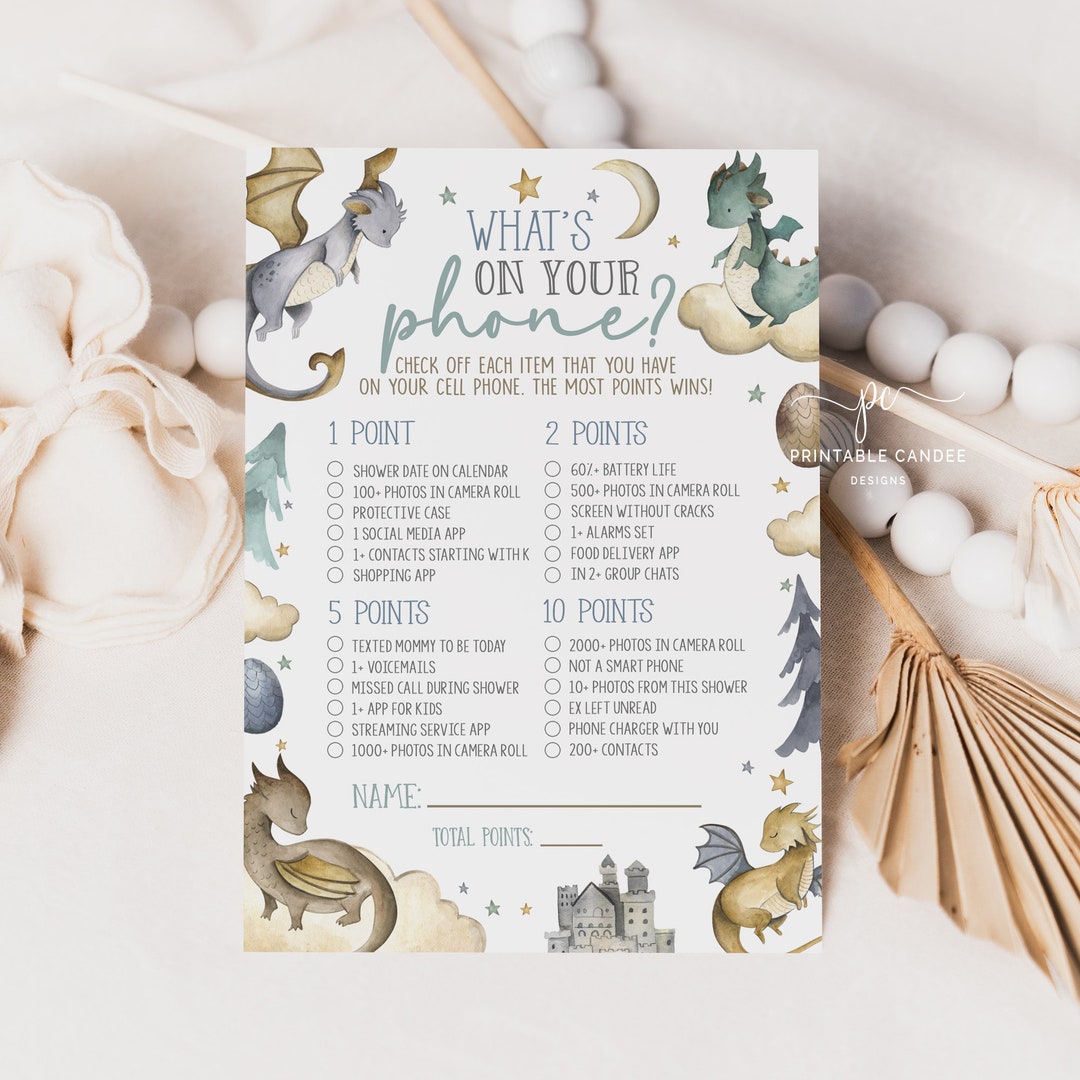 Dragon Baby Shower Game Blue Dragons Theme Printables What's on Your ...