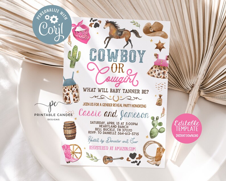 Editable Cowgirl or Cowboy Gender Reveal Invitation Boy or - Etsy