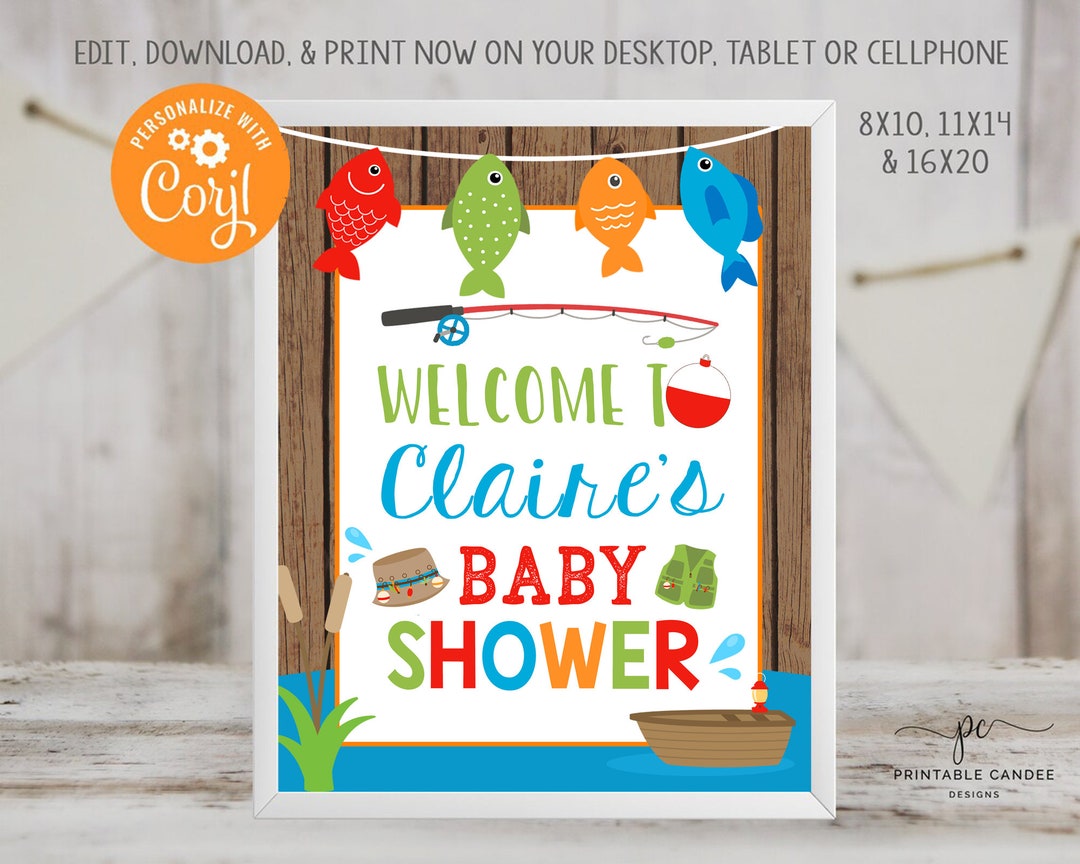 Fishing Baby Shower Welcome Sign Baby Boy Fish Decor Instant Download ...