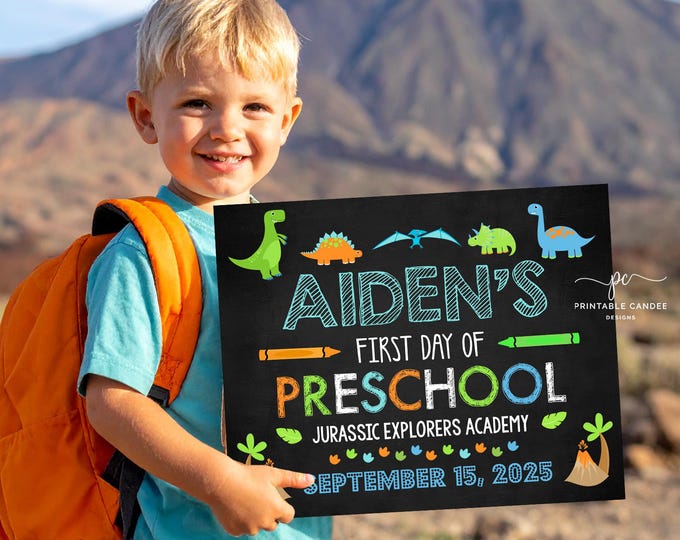Printable Dinosaur First Day of School Chalkboard Sign Reusable Girls ...