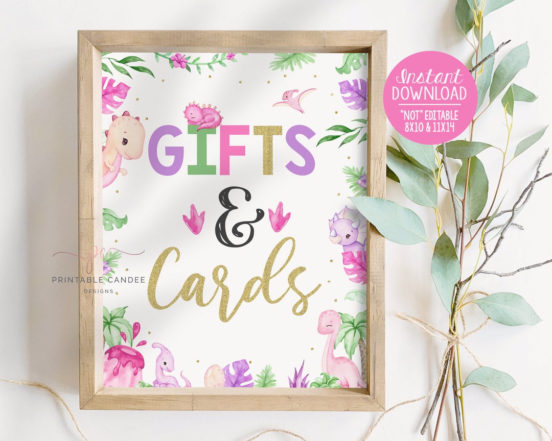 Dinosaur Party Sign Girl Dino Birthday Party Theme Gifts and Cards Sign ...