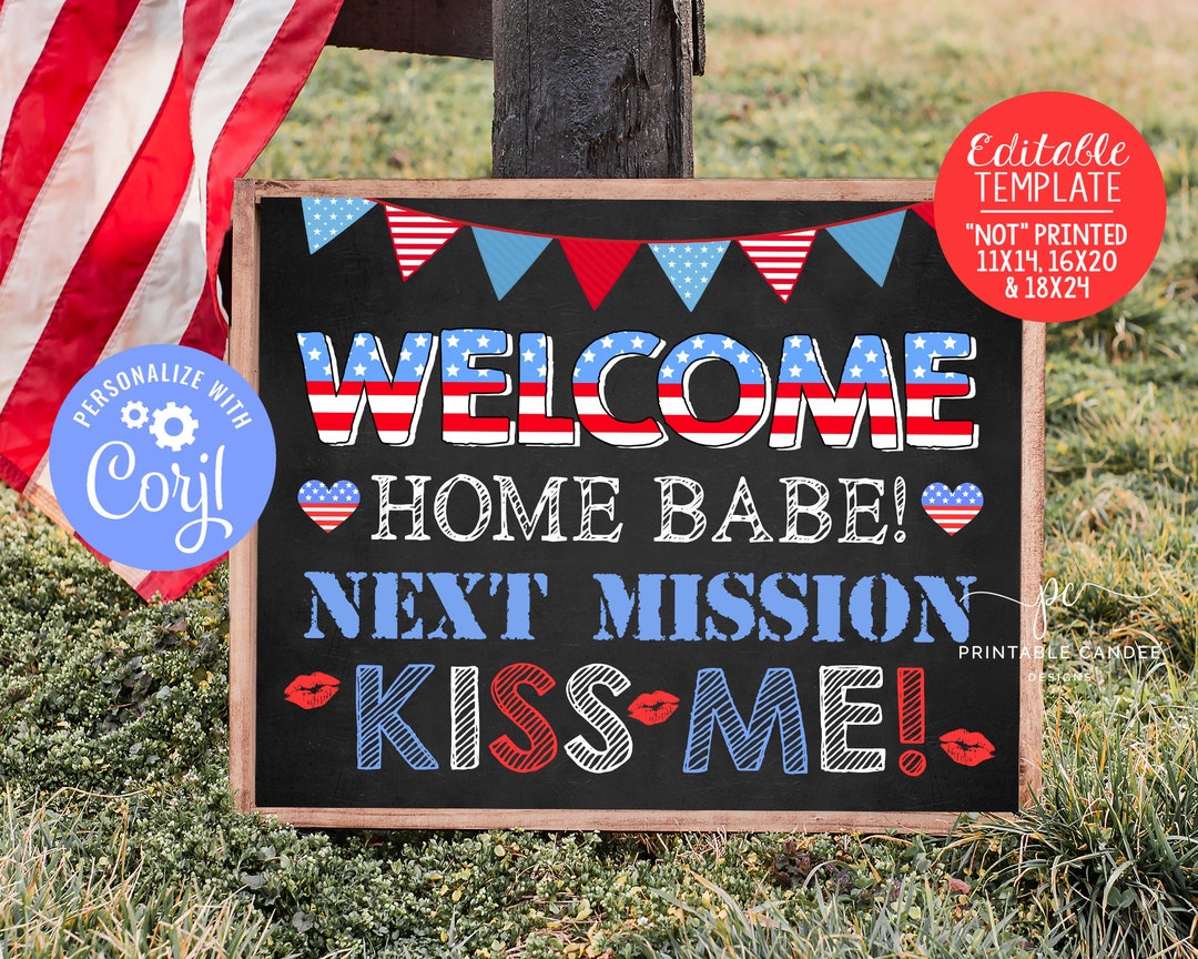 Welcome Home Wife Spouse Husband Sign Template Sailor Homecoming Kisses ...