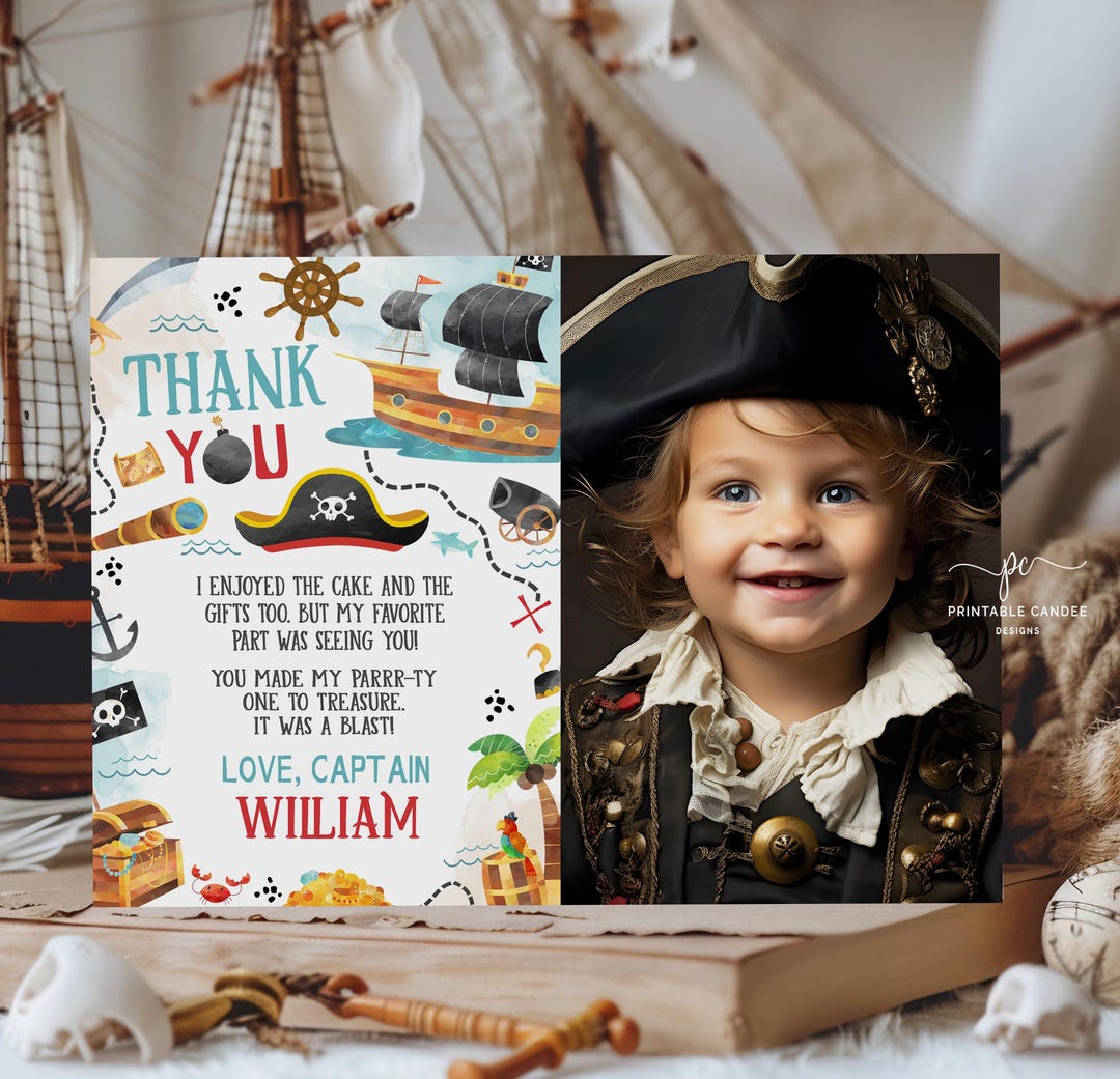 Editable Pirate Birthday Thank You Ahoy Matey Theme Pirates Party Photo ...