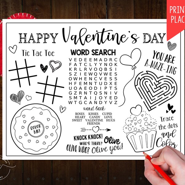 Valentines Activity Placemat - Etsy