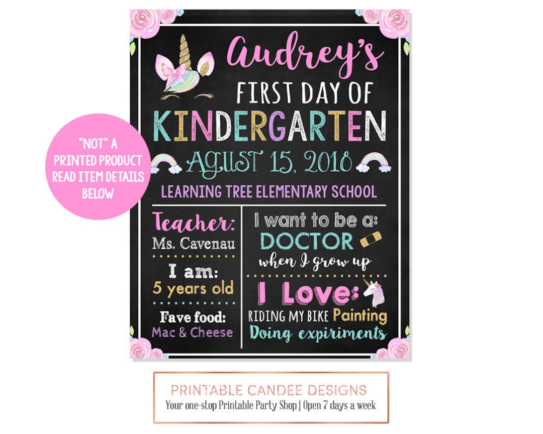 Unicorn Girl First Day of Preschool Sign 1st Day of Kindergarten Back ...