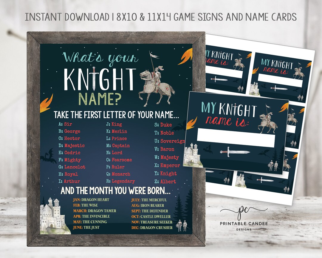 Knight Name Game Sign Dragon Birthday Party Printables Knights - Etsy