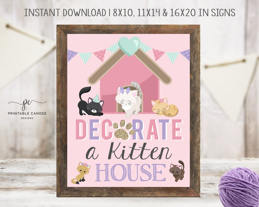 Kitten Decorate a House Party Game Cat Decor Kitty Birthday Party Theme ...