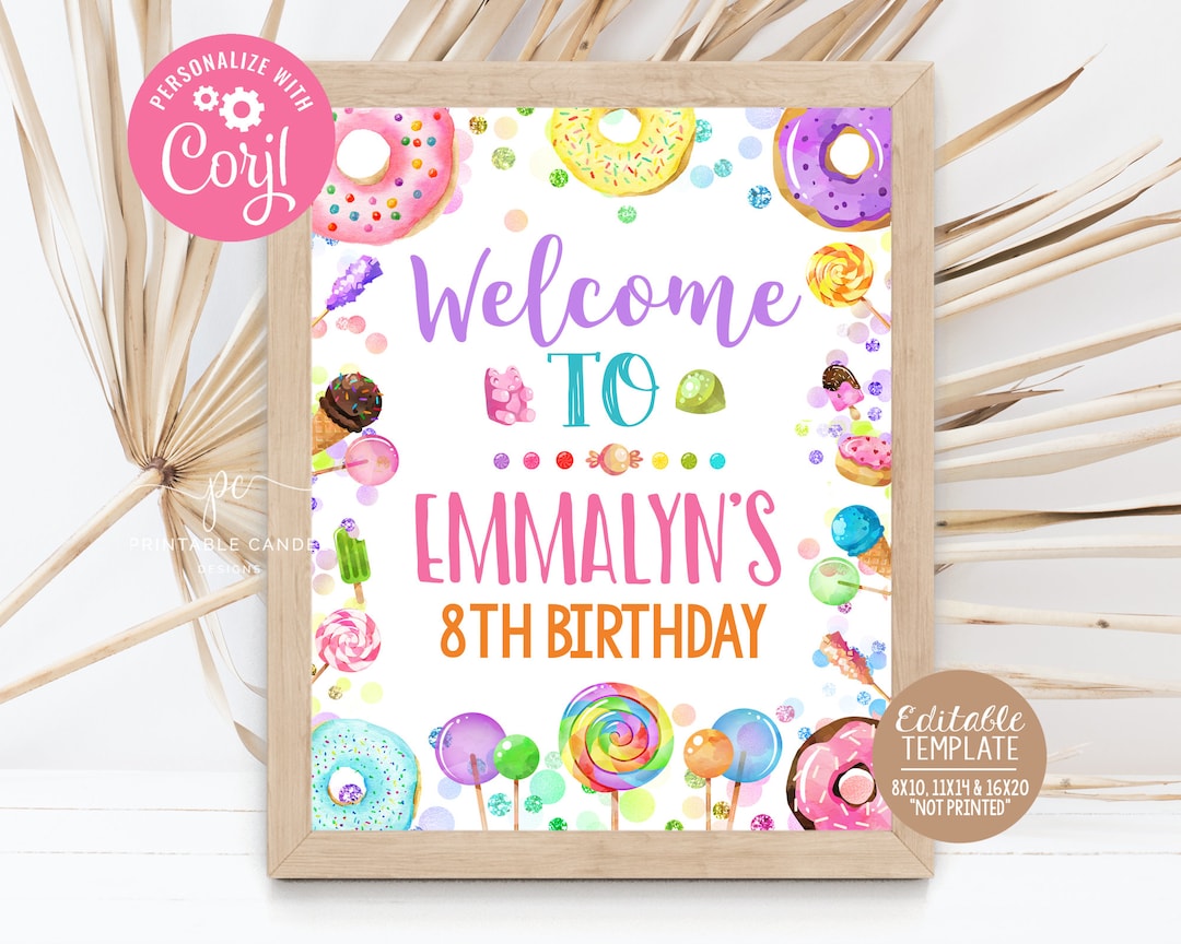 Candy Welcome Sign Template Lollipop Donut Girl Birthday Theme Sweet ...