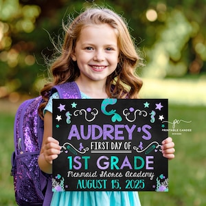 Editable Mermaid First Day of School Sign Purple Girl 1st Day of ...