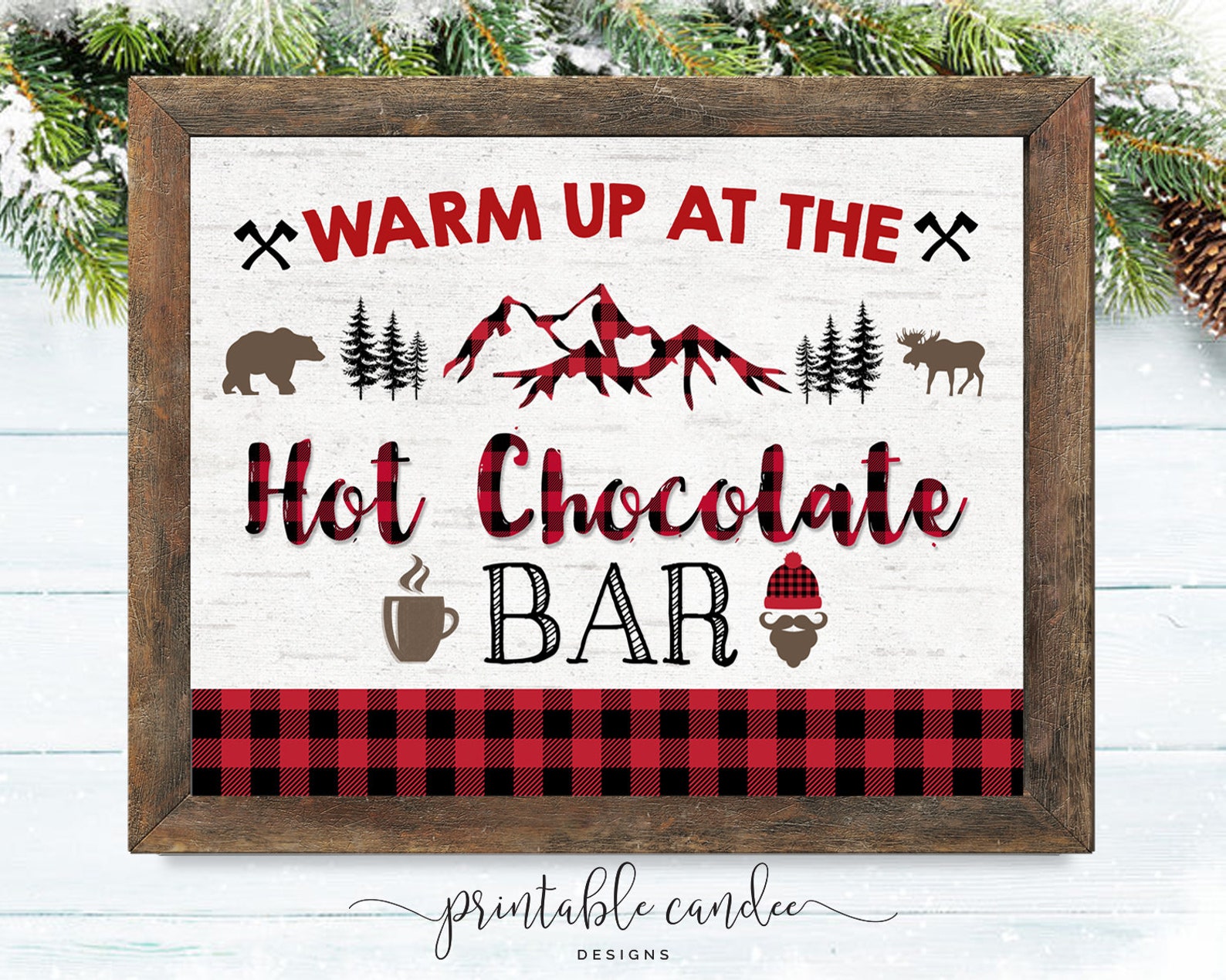 Hot Cocoa Bar Sign Warm up at the Chocolate Lumberjack Bear - Etsy
