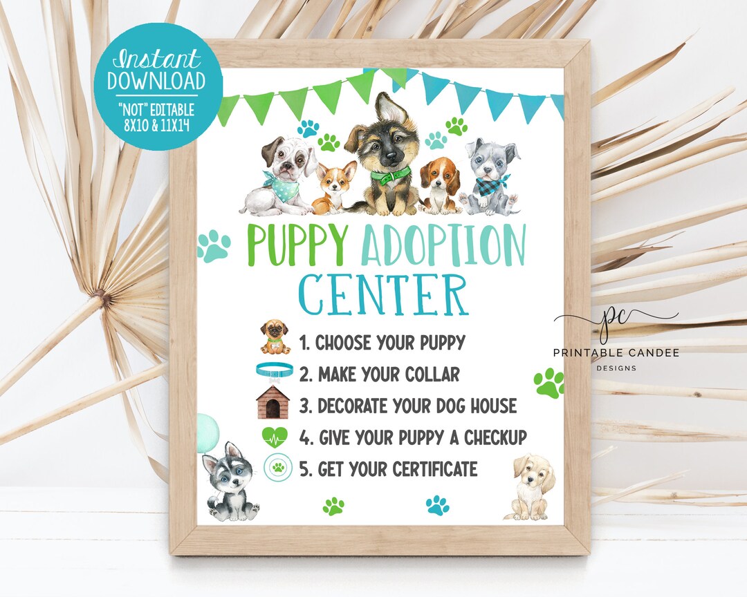 Puppy Adoption Center Sign Dog Birthday Party Adopt a Pet Decor Boy ...
